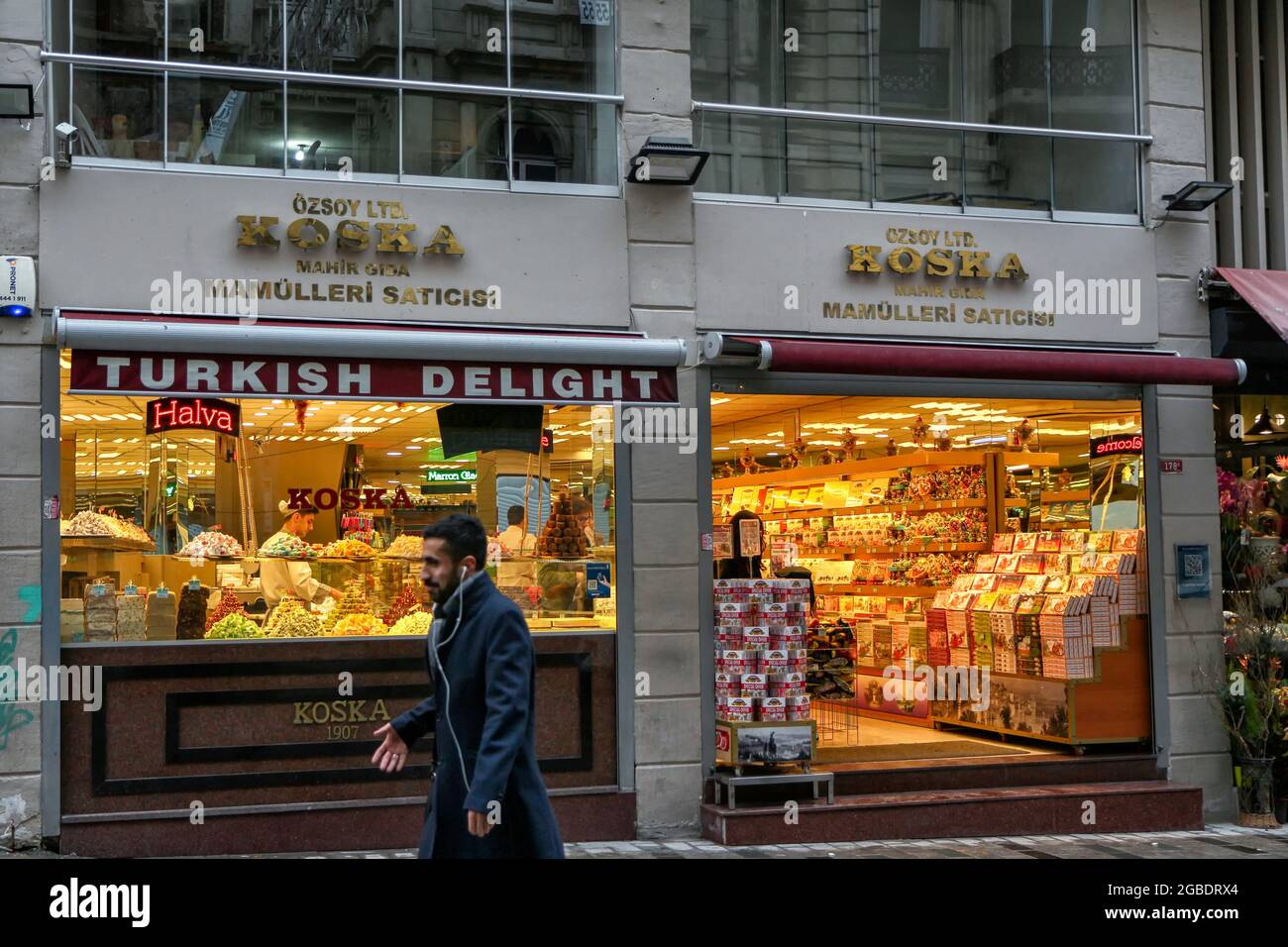 Koska Turkish delight store shop window in the Istiklal Street, Beyoglu ...