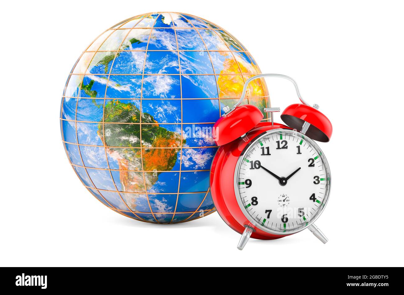 Alarm clock with Earth Globe, 3D rendering isolated on white background ...