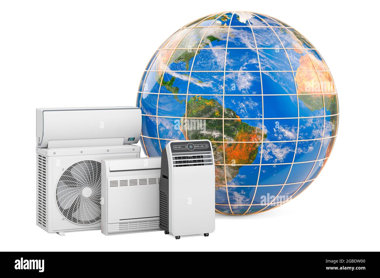 Earth Globe with cooling and climate electric devices, 3D rendering ...