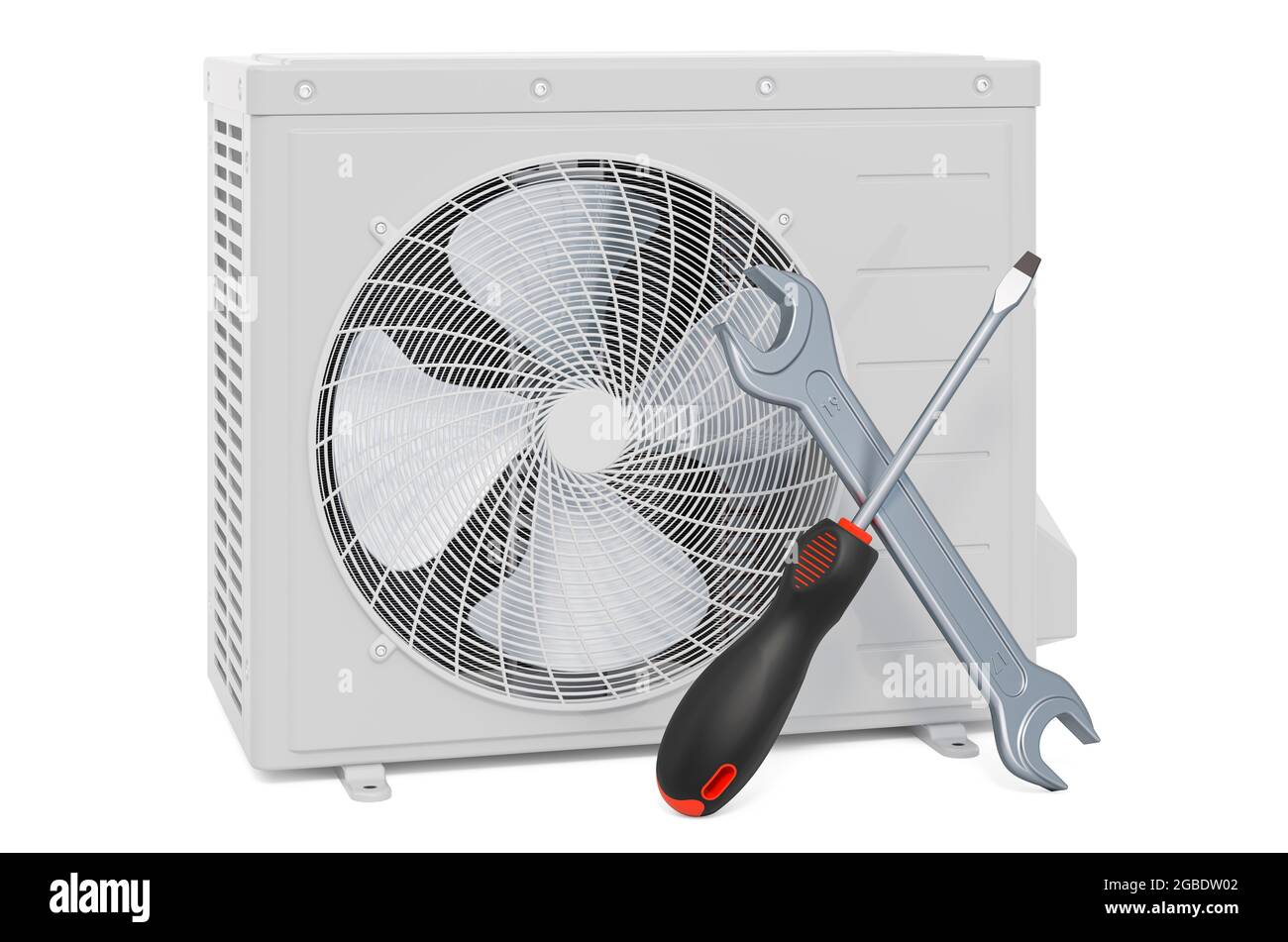 Repair and service of air conditioners concept, 3D rendering isolated ...
