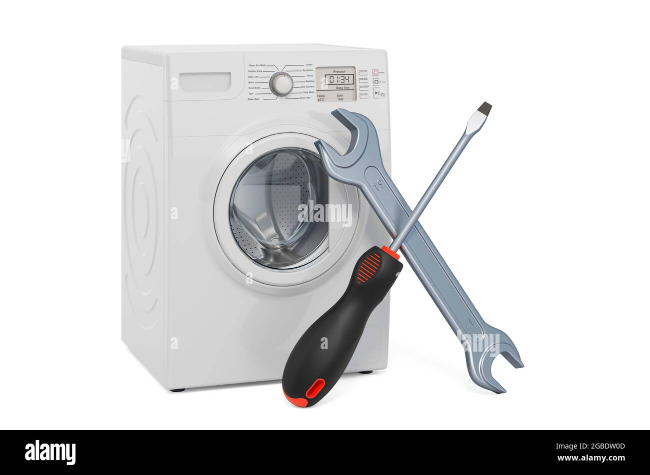 Repair and service of modern washing machines concept. 3D rendering ...