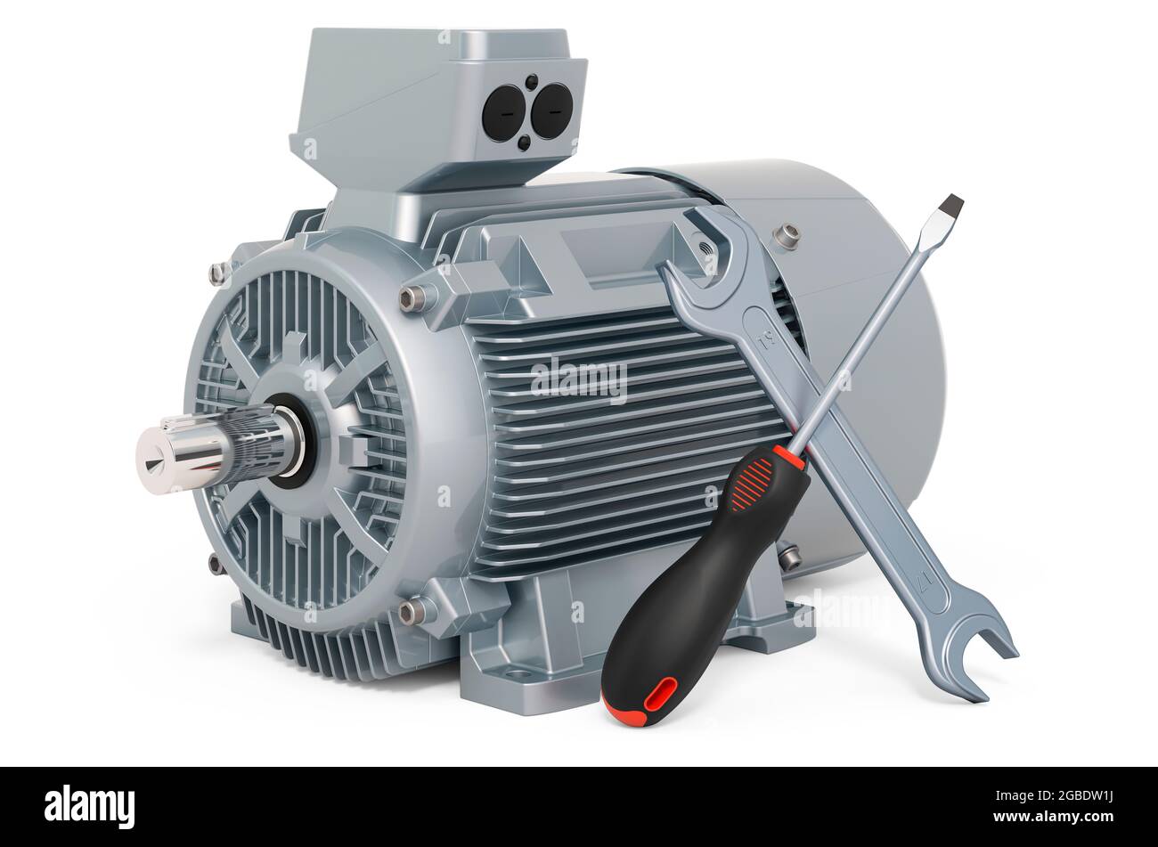 Service and repair of electric motors, 3D rendering isolated on white ...