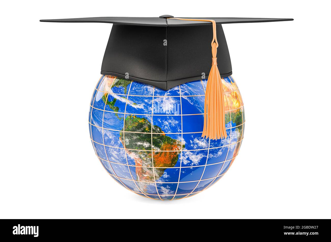 Global education concept. Earth Globe with graduate cap.3D rendering ...