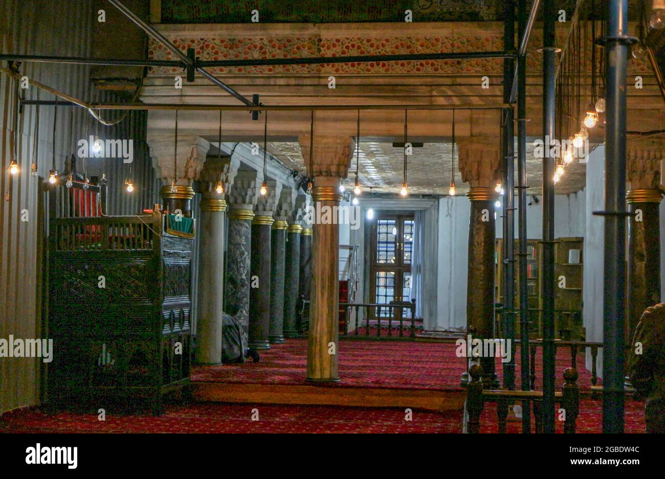 Inside renovation with construction scaffolding of the Beyazit Mosque ...