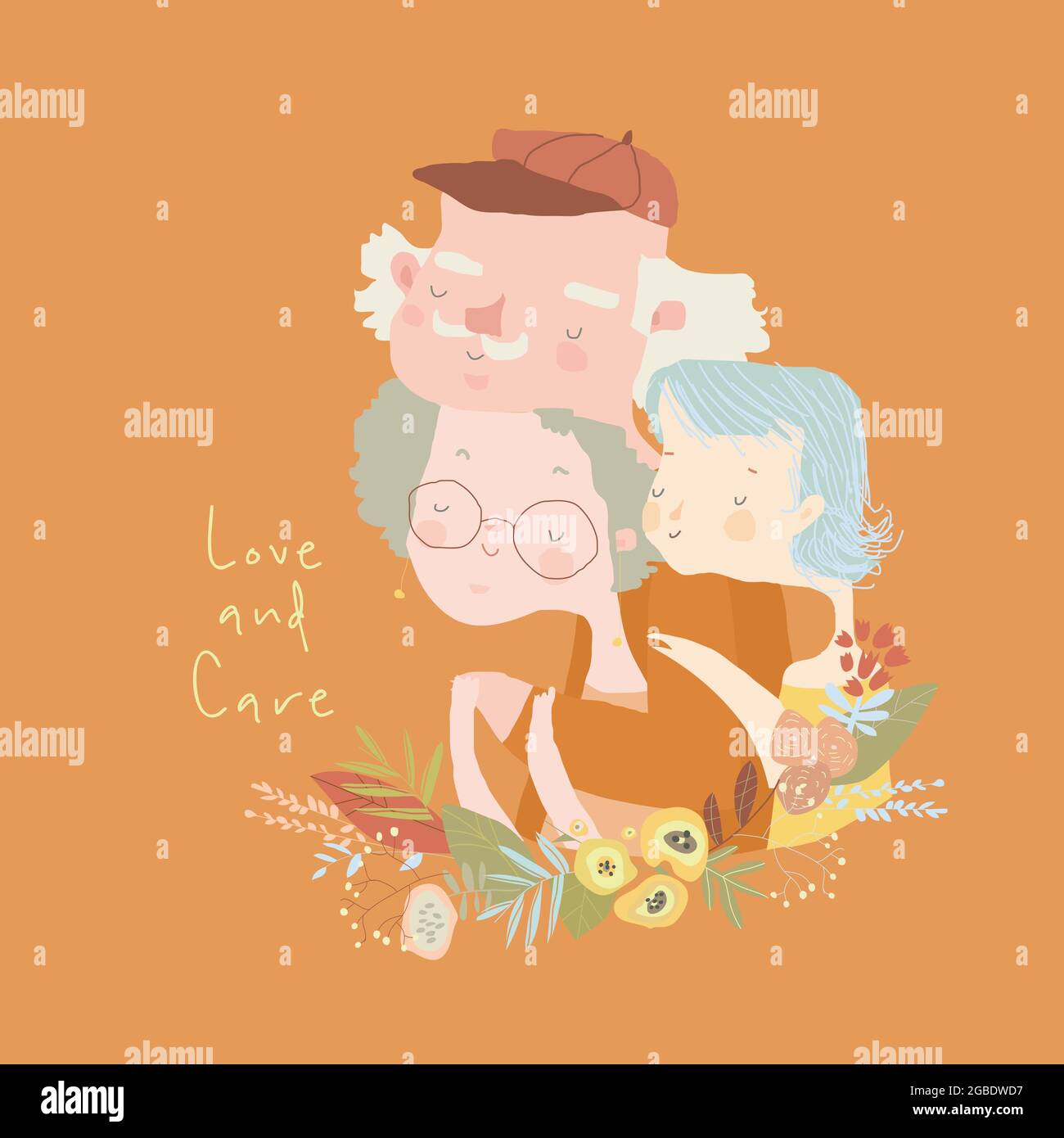 Cute Cartoon Illustration with Grandparents and Their Granddaughter ...
