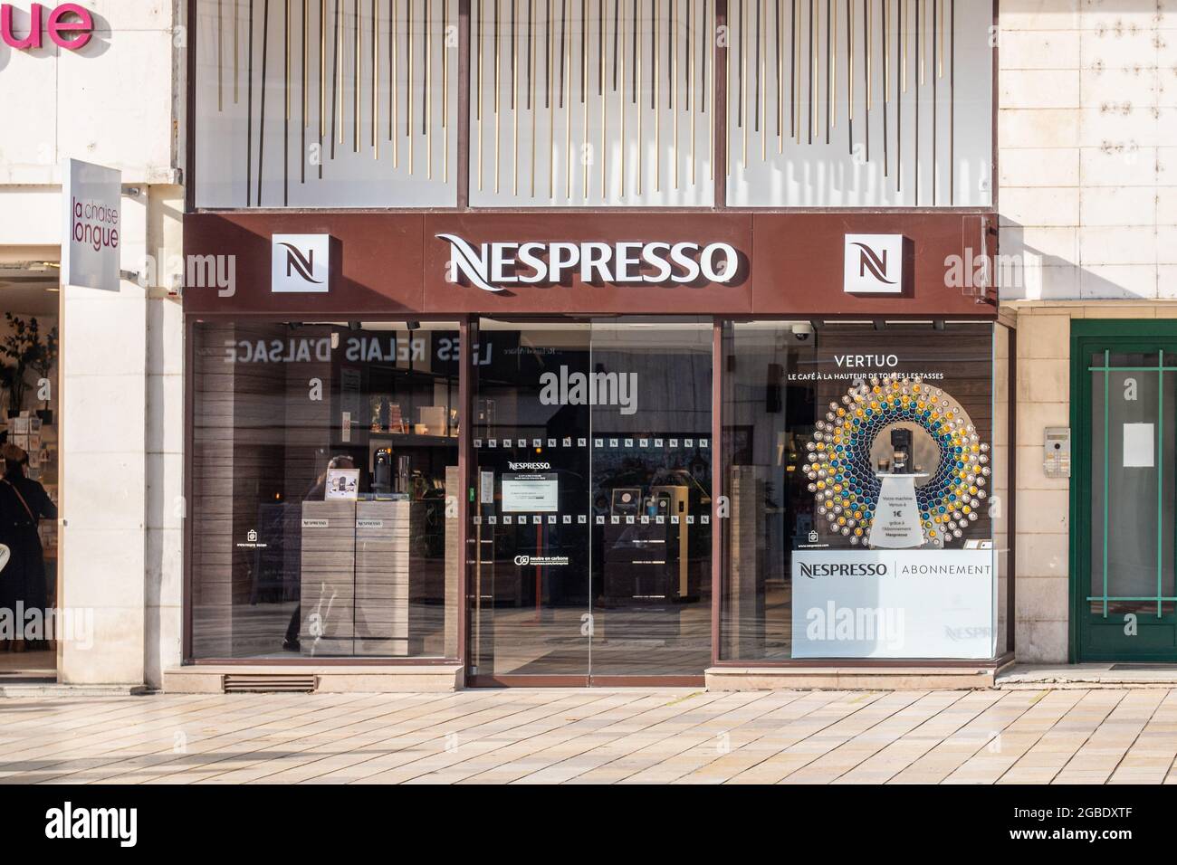 TOURS, FRANCE - Jul 13, 2021: The Nespresso store facade in Tours ...