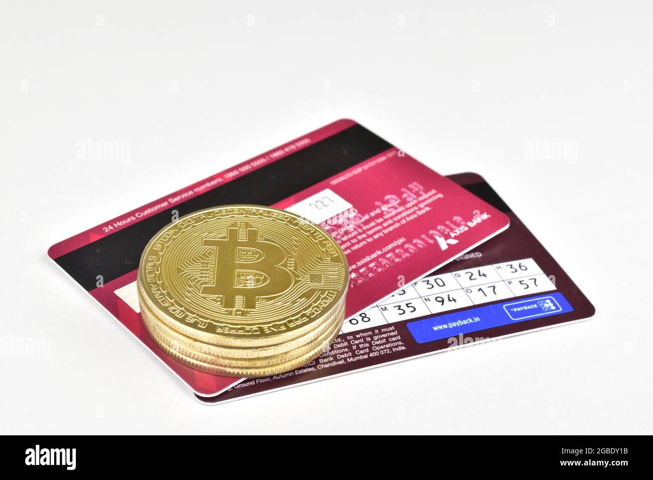 Bitcoin with Cards Isolated on White Background with Clipping Path ...