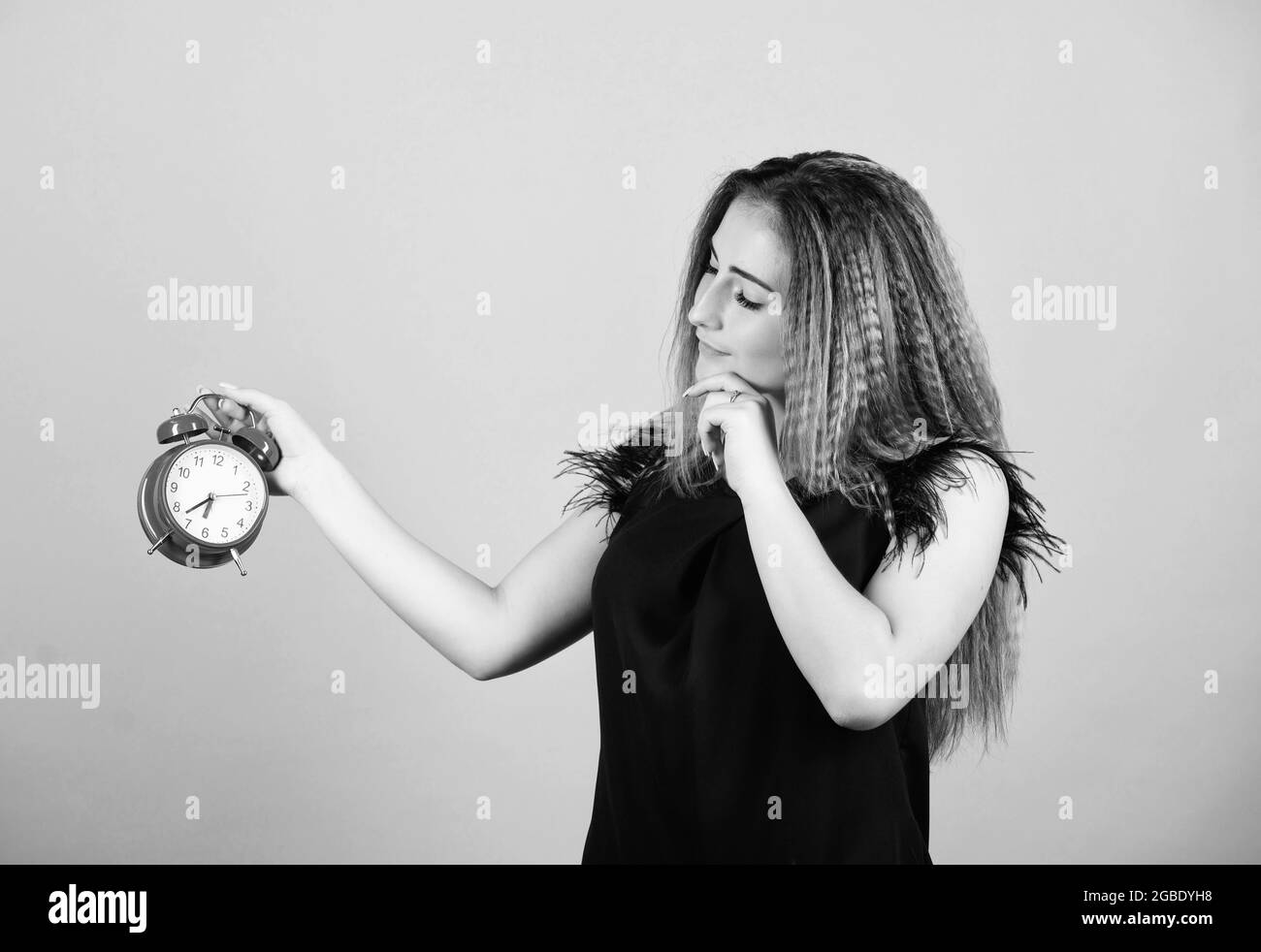 Time and age concept. good morning. woman being late. business deadline ...