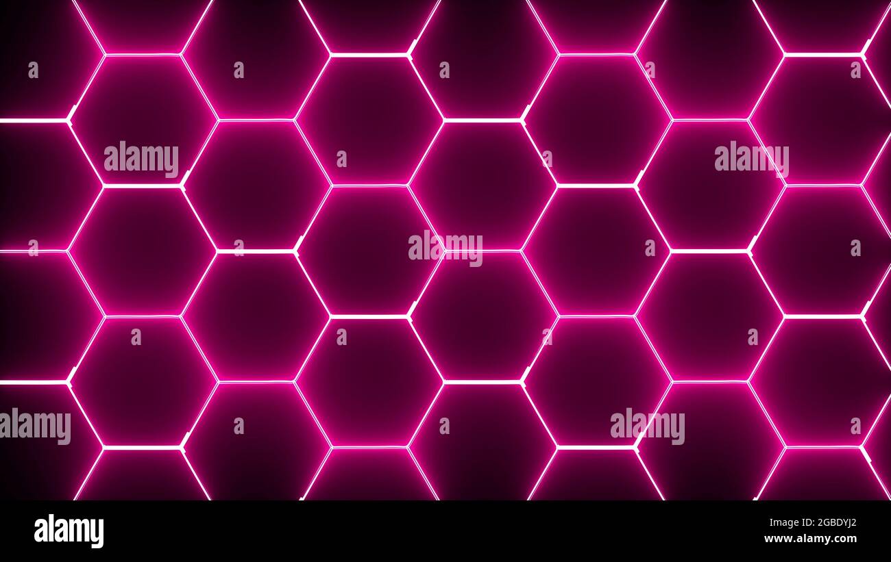 Computer generated hexagonal abstract design with neon light. 3d ...