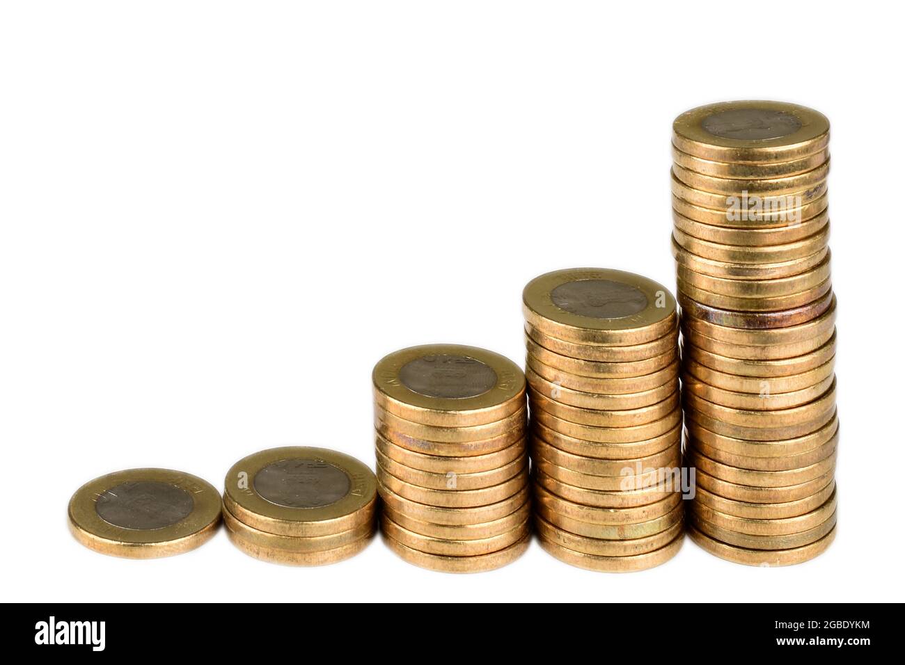 Coin Stack Going Upwards Showing Profit, Coin Stack Isolated On White ...