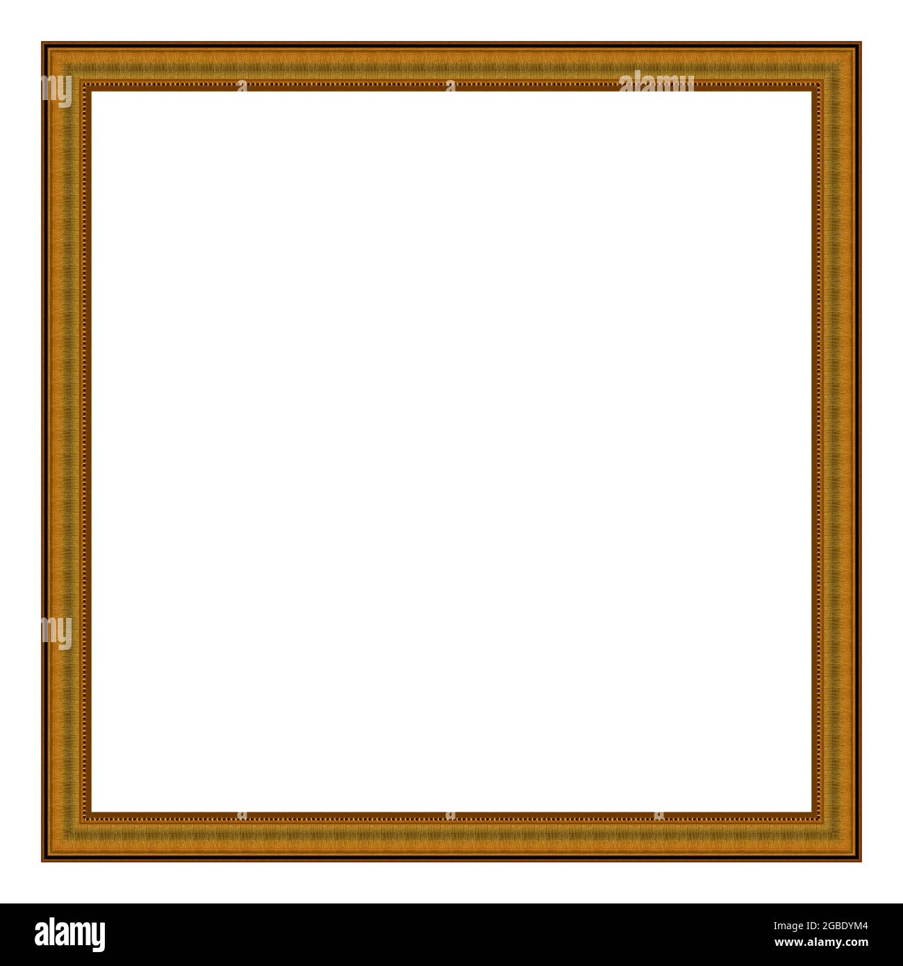 Square empty wooden and gold gilded frame isolated on white background ...