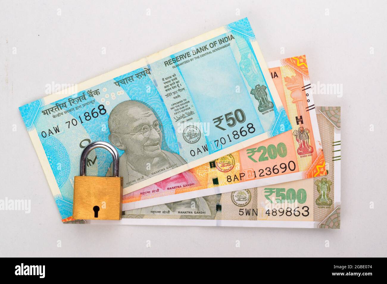 Indian Currency Note with Lock Isolated on White Background Stock Photo ...