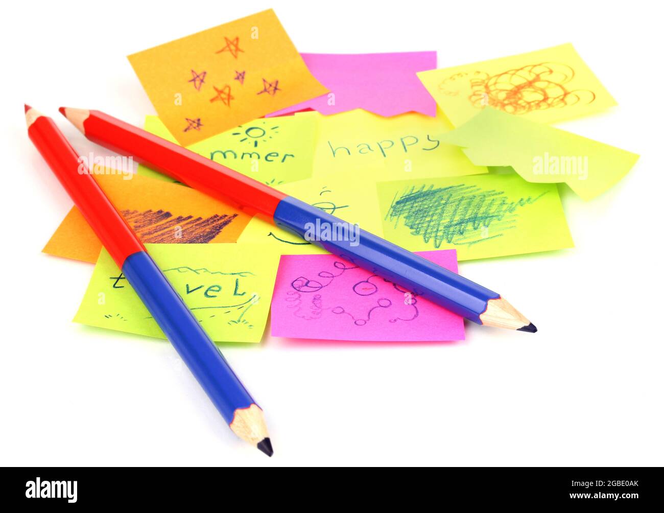 Color pencils and stickers isolated on white Stock Photo - Alamy