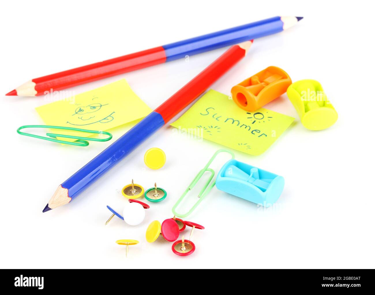 Color stationery close-up isolated on white Stock Photo - Alamy
