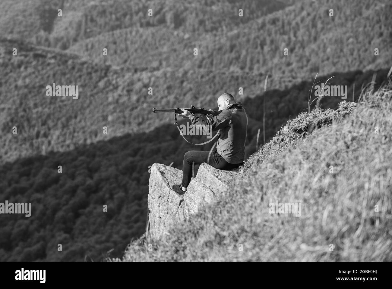 military style. male in camouflage. soldier in the field. polygon ...