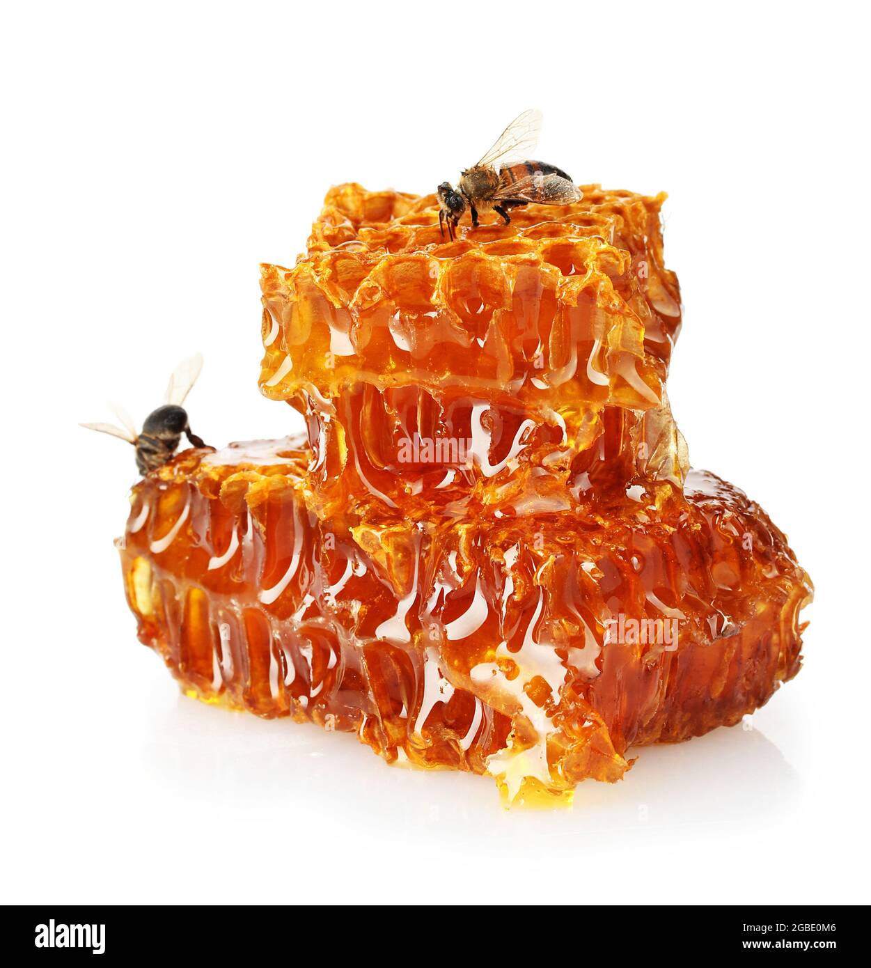 sweet honeycomb with honey and bee, isolated on white Stock Photo - Alamy