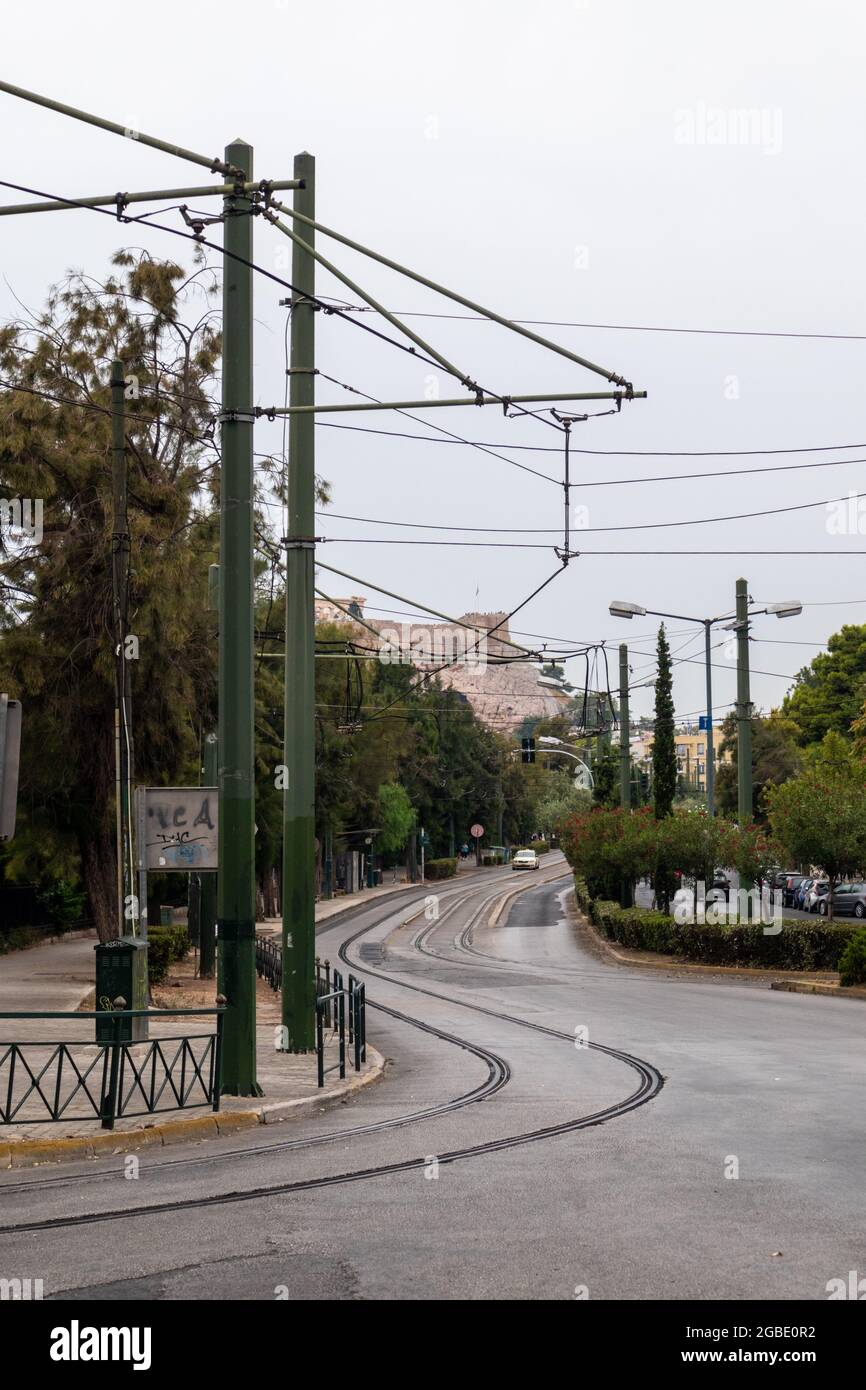 Athens, Greece - September 24, 2019: Acropolis hill view from streets ...