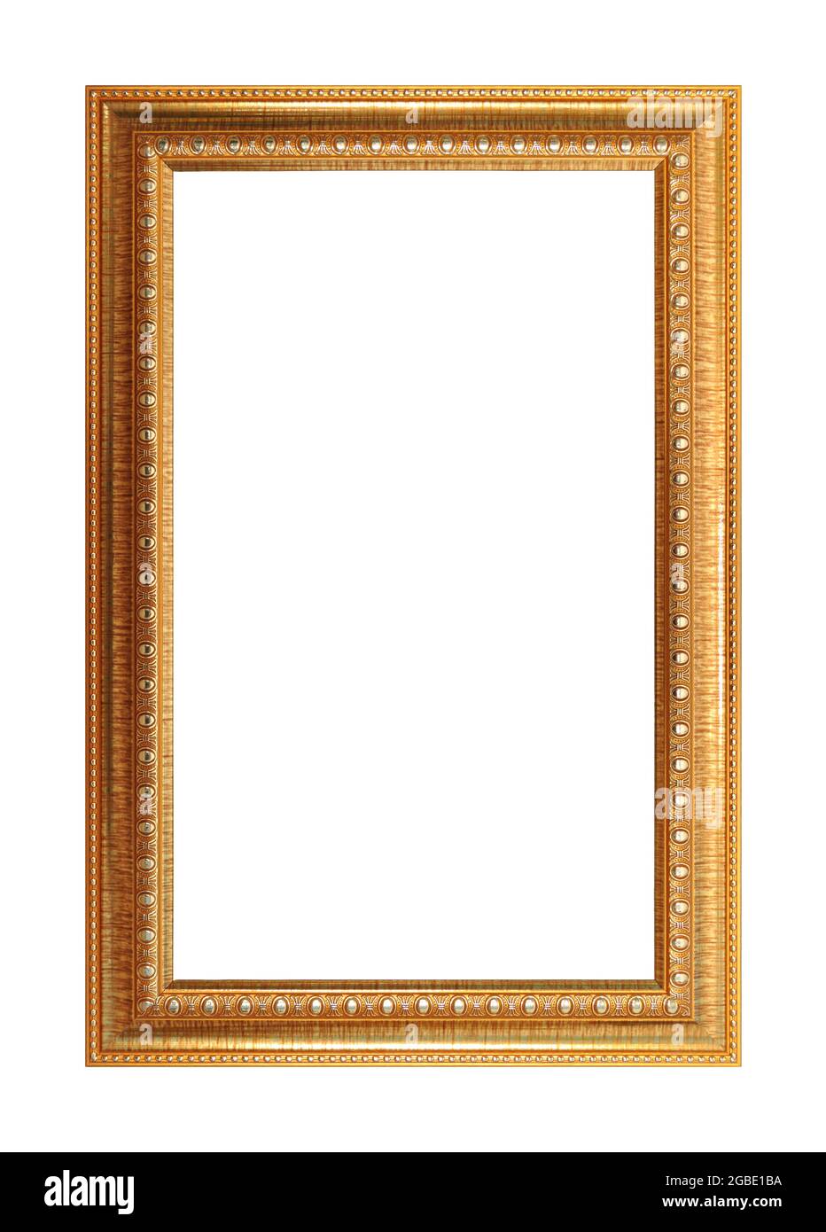 Rectangular empty wooden and gold gilded frame isolated on white ...