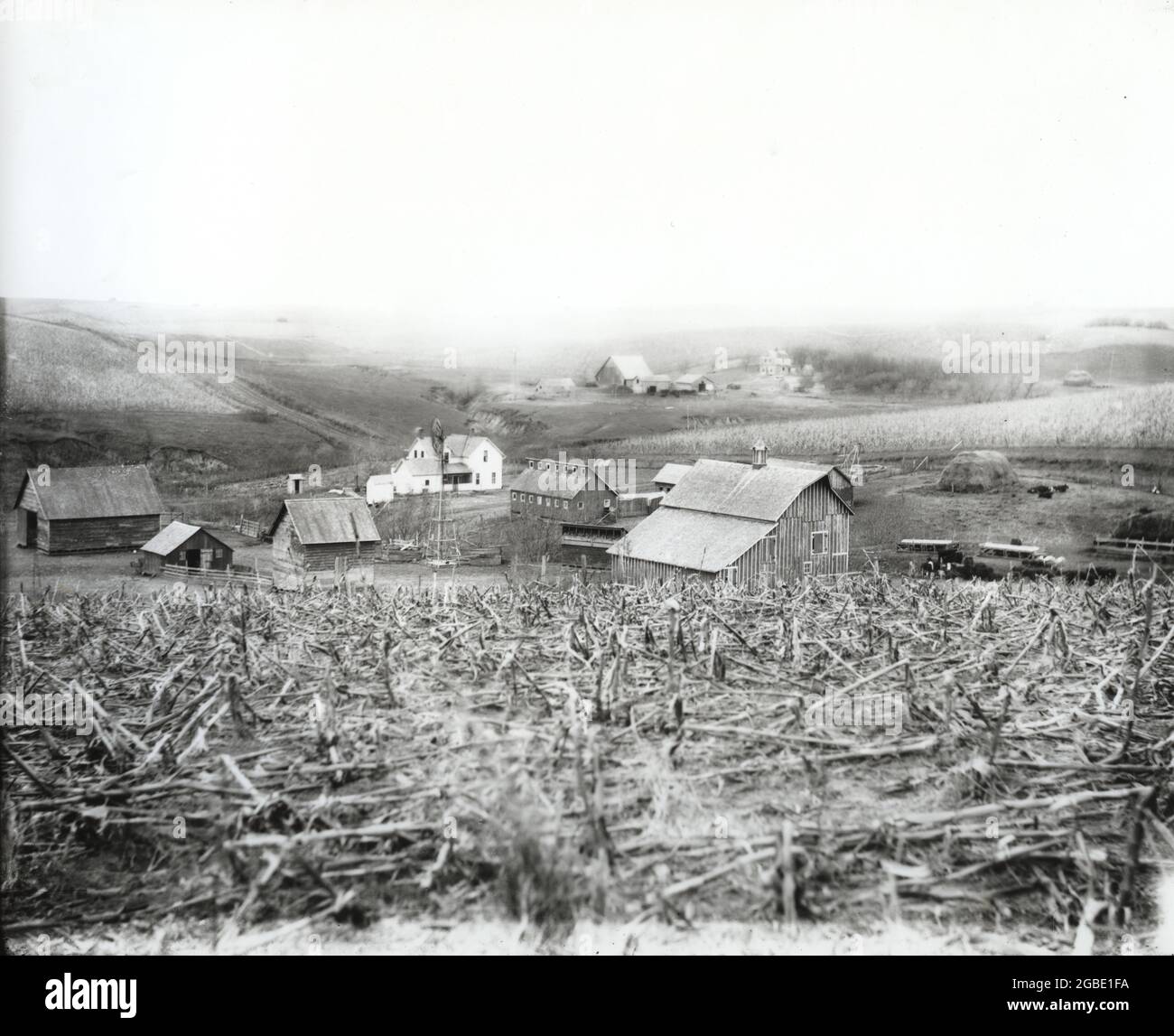 Antique photo of field and farm buildings Stock Photo - Alamy