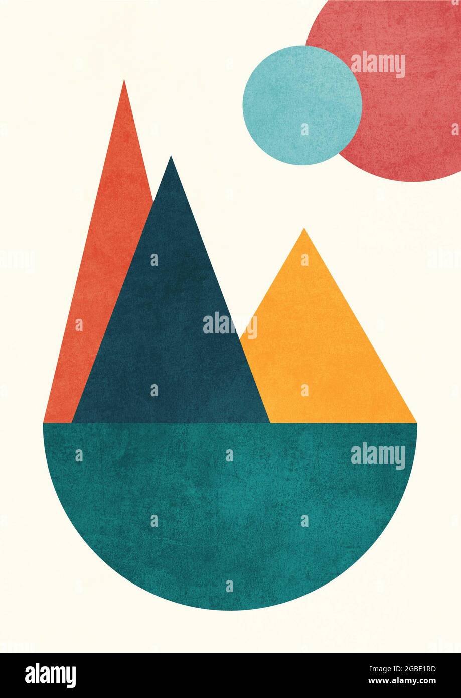 Fantasy art illustration with landscape with flat triangle mountains in ...