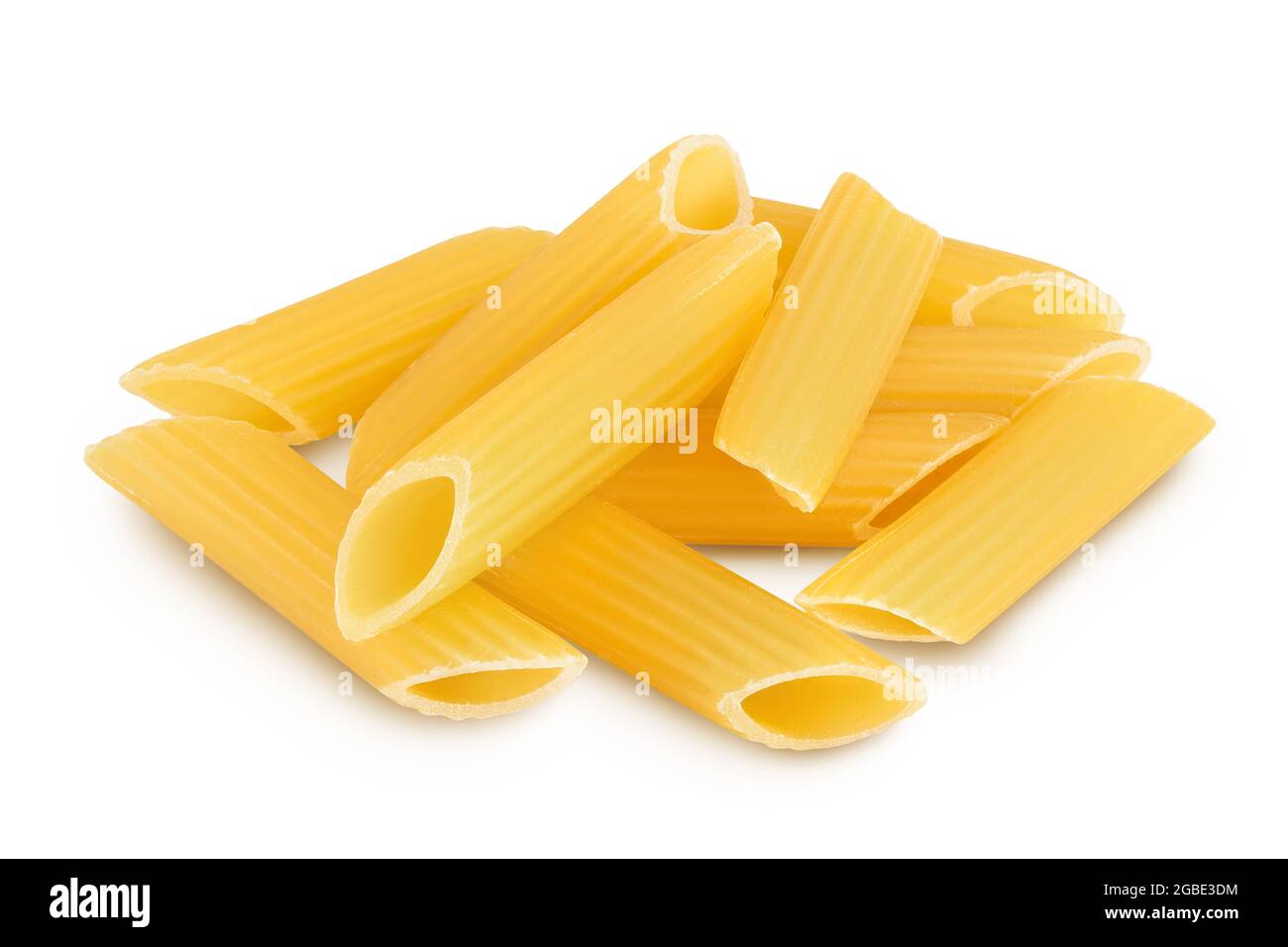 Raw italian penne rigate pasta isolated on white background with ...