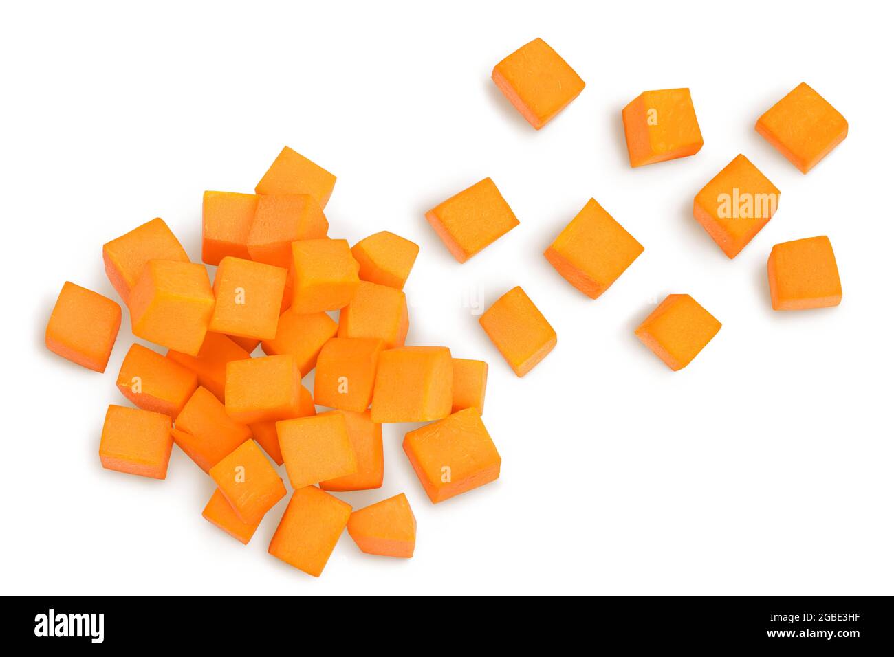 butternut squash diced isolated on white background with clipping path ...