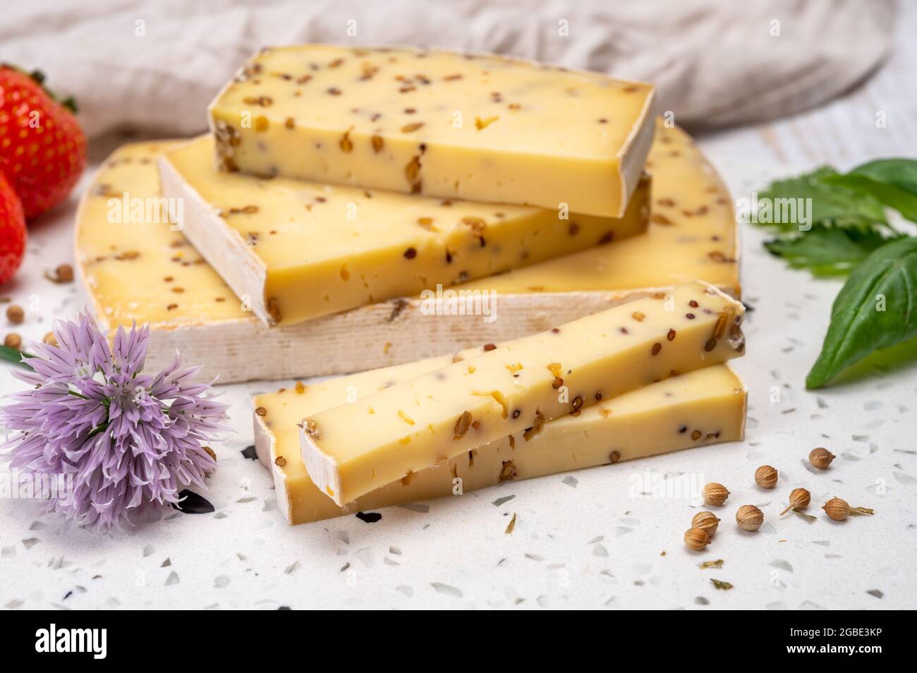 Cheese collection, matured yellow cow cheese with mustard seeds from ...
