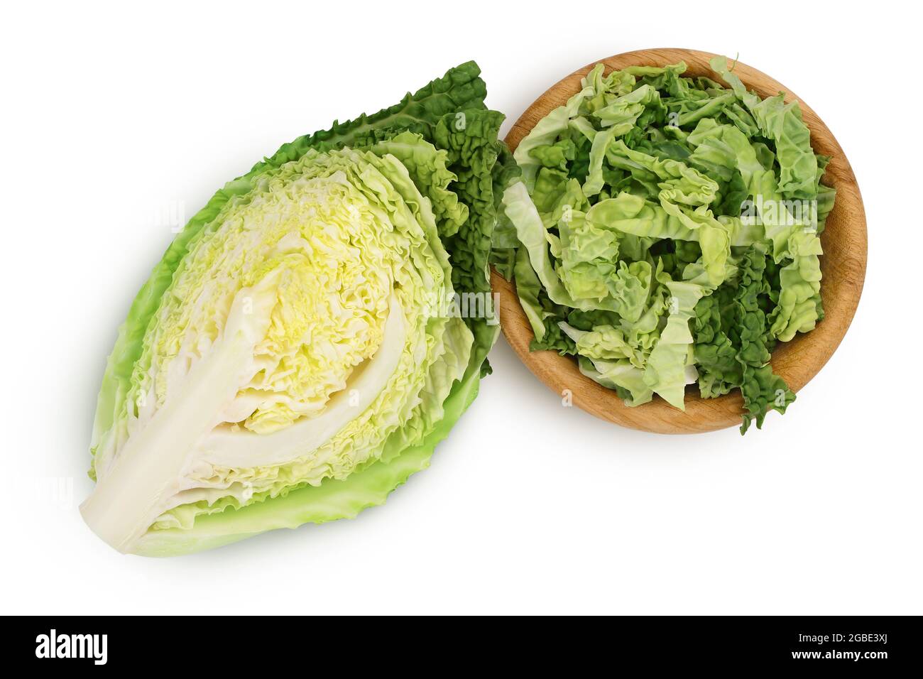 Savoy cabbage slice and chopped isolated on white background with clipping path and full depth ...