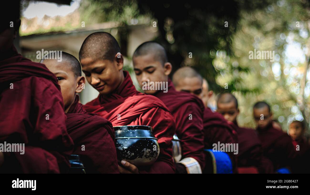 MANDALAY, MYANMAR (BURMA) - Mar 16, 2016: A shallow focus of Buddhist ...