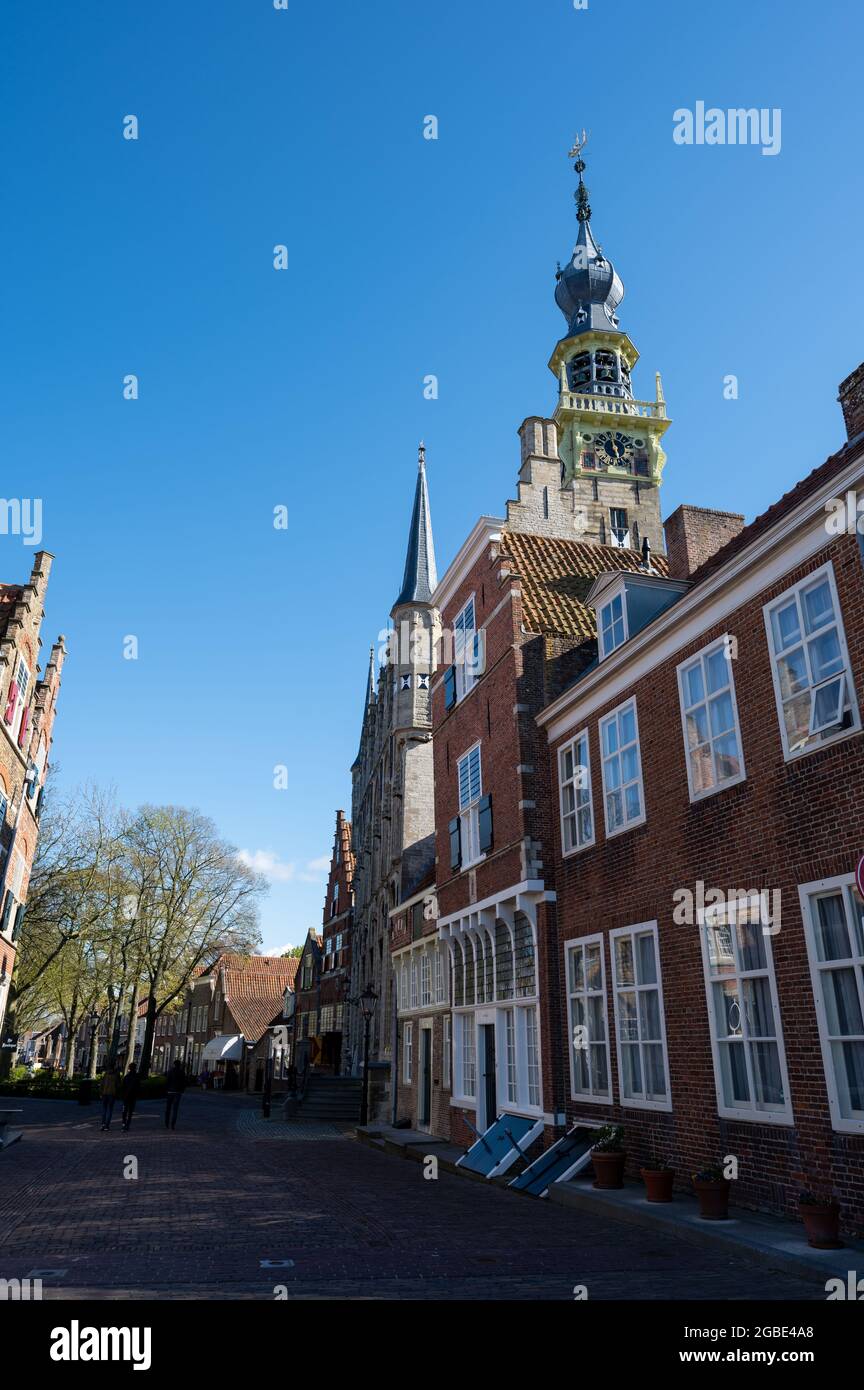 City view on old medieval houses in small historical town Veere in ...