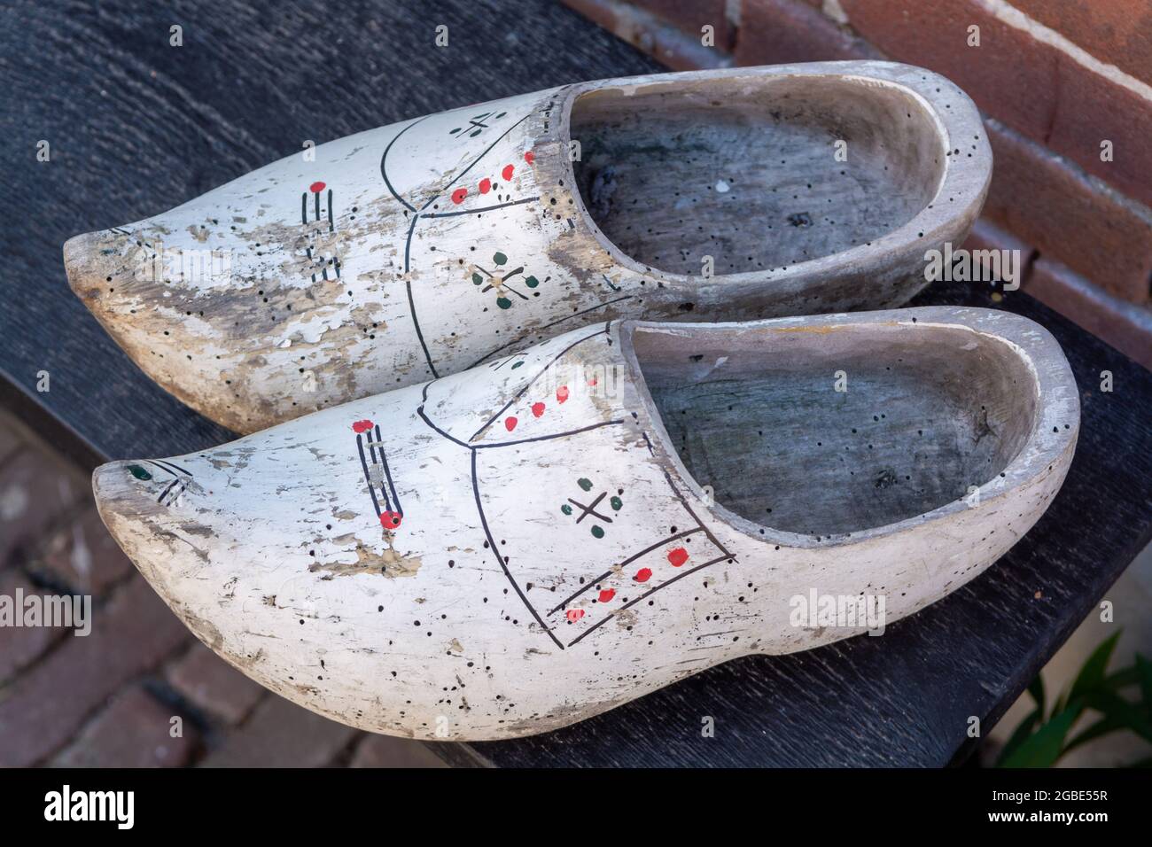 Old vontage Dutch wooden clogs, footwear, close up Stock Photo - Alamy