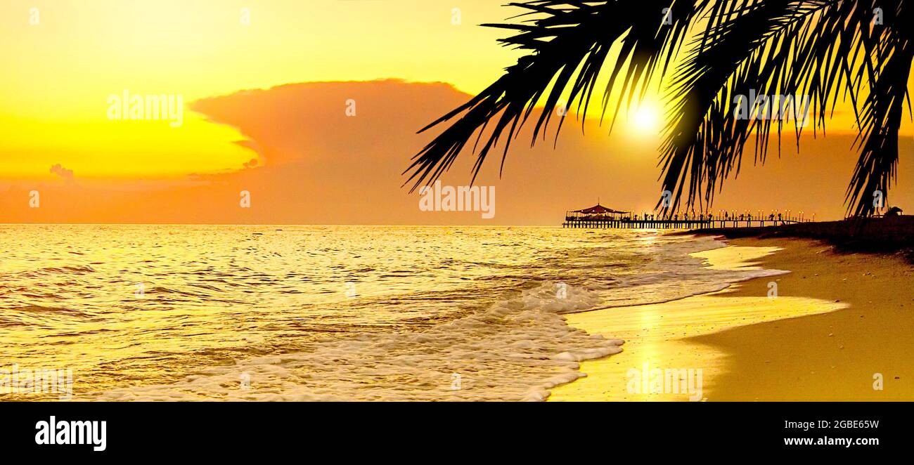 Golden Sunset on the beach in tropical resort Stock Photo - Alamy