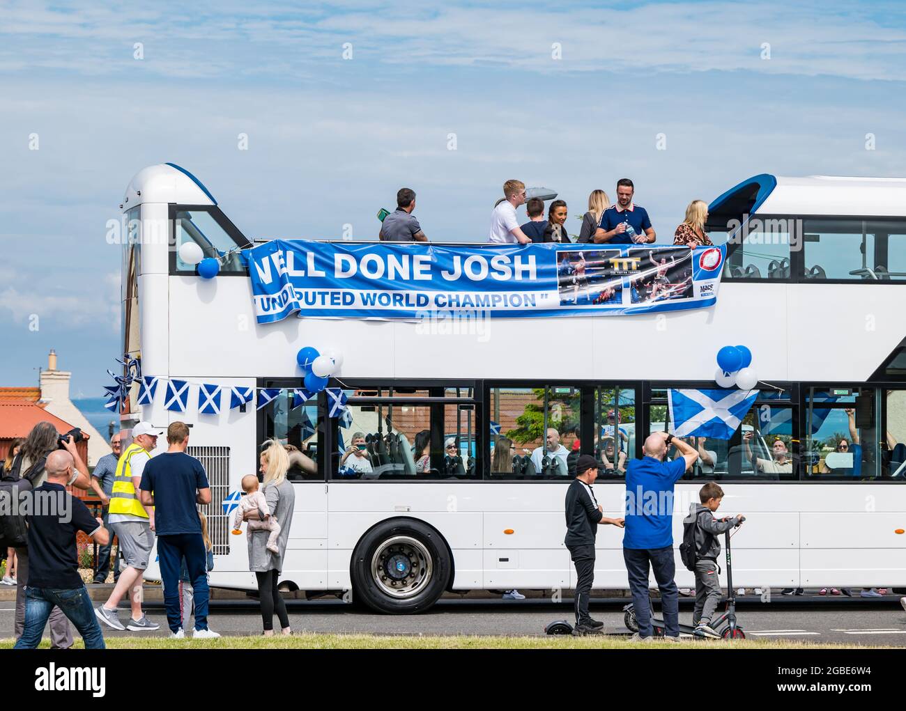 World boxing champion, Josh Taylor, at victory bus tour, Prestonpans ...