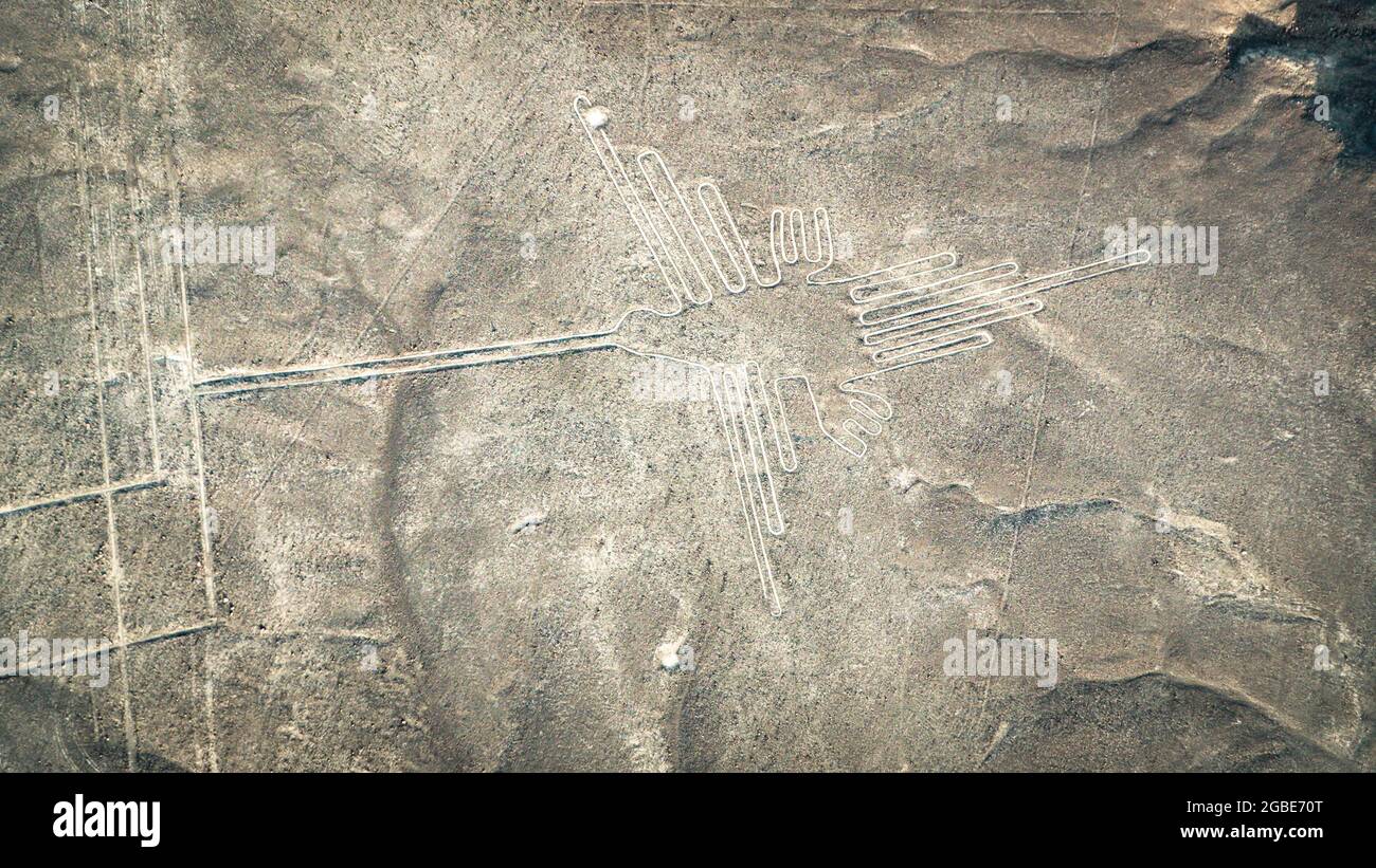 The Hummingbird Nazca ancient mysterious geoglyph. Nazca lines as seen ...
