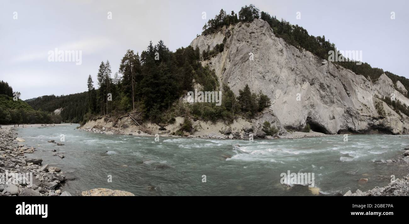 Stretch of the alpine Rhine Gorge near Rhäzuns, Switzerland Stock Photo ...