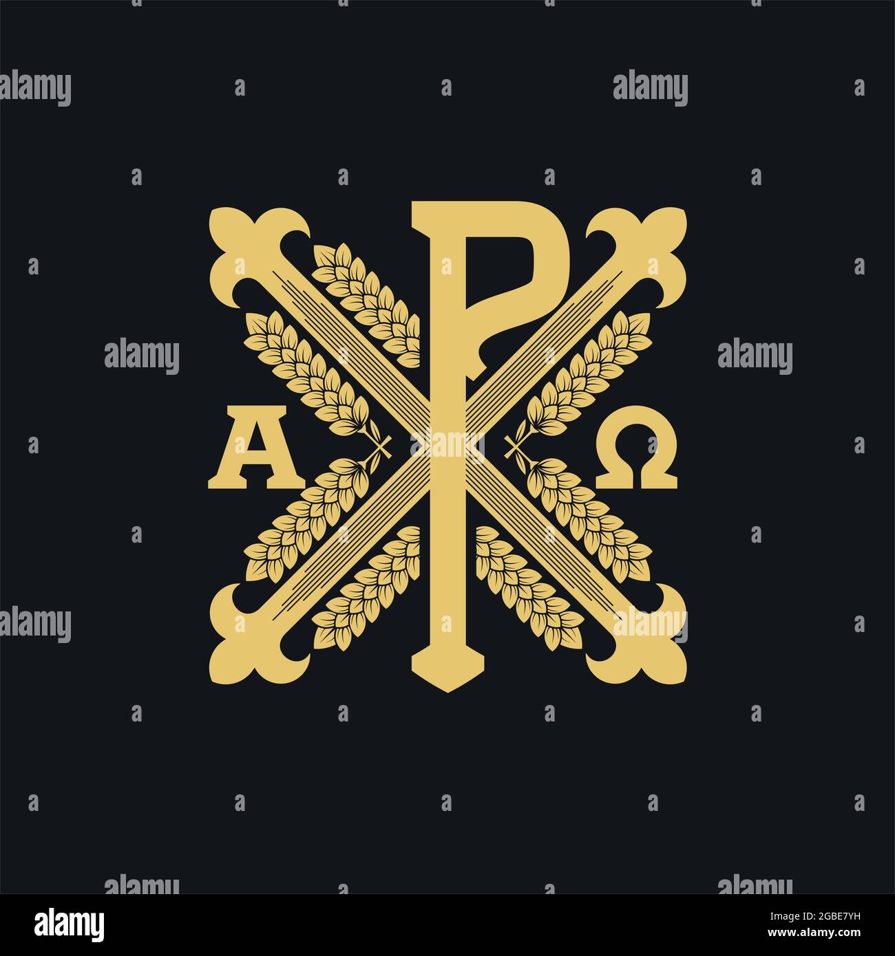 Christian illustration. Monogram of Jesus Christ - Chrismon. Golden ...