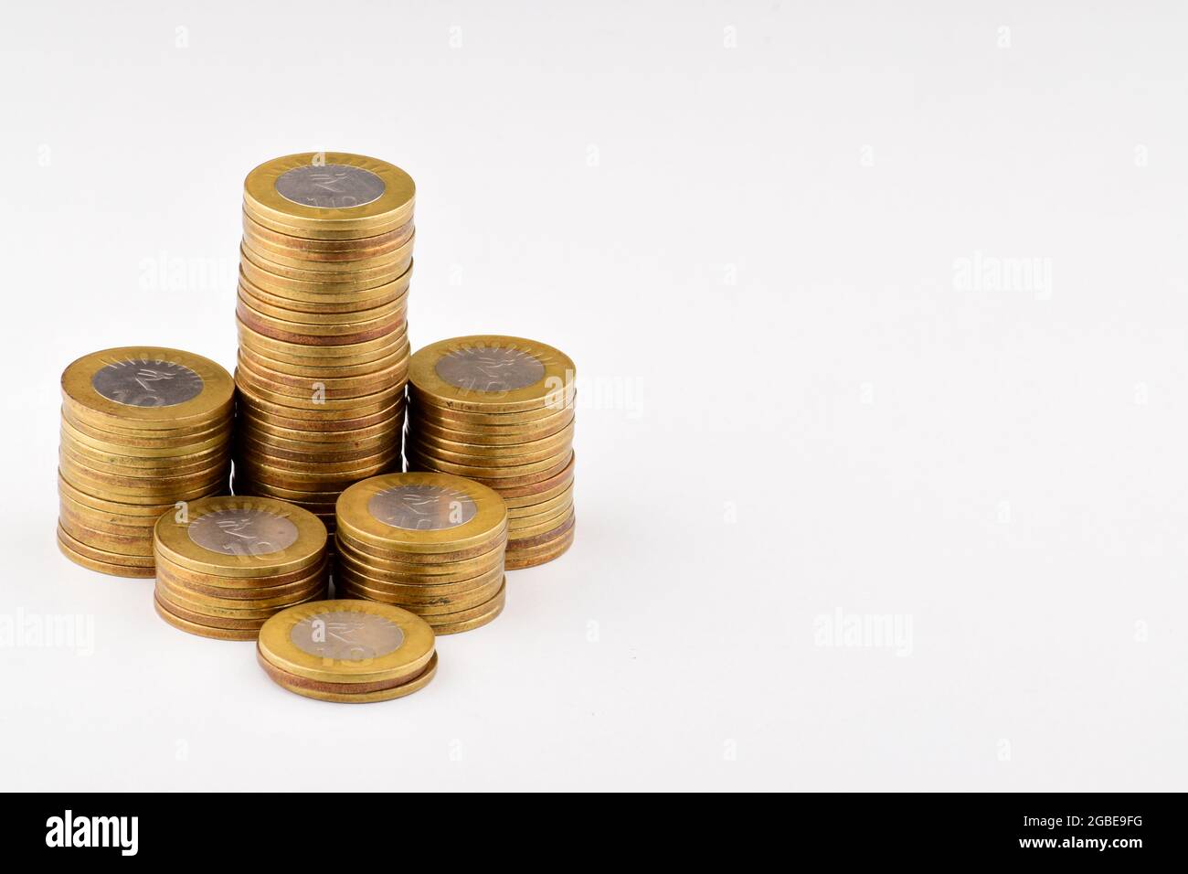 Coin Stack Isolated On White Background With Text Space Stock Photo - Alamy