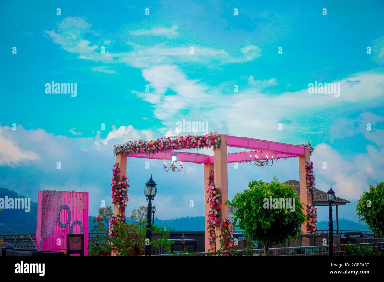 Beautiful decorative wooden pillar structure for the wedding ceremony ...