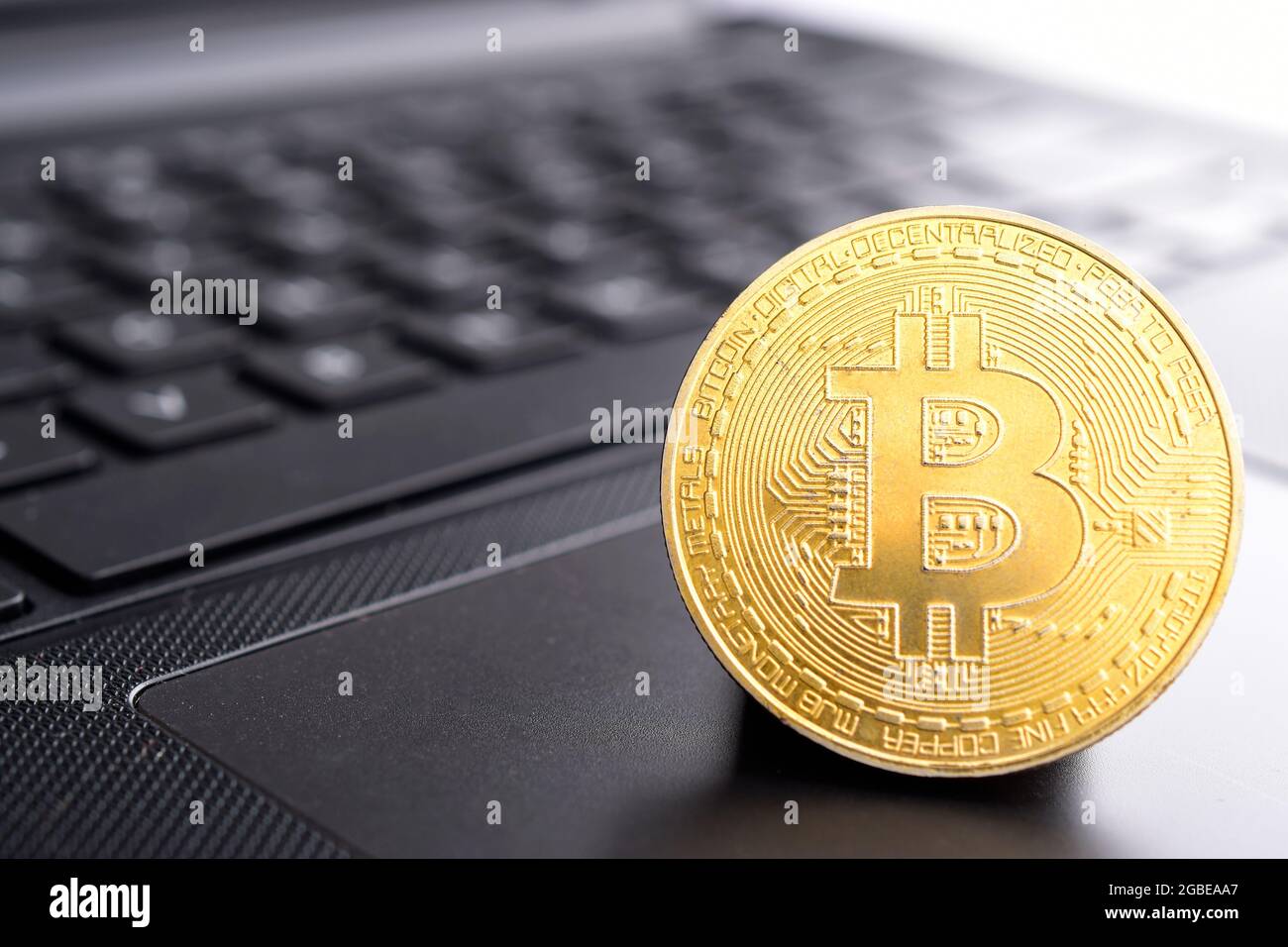Bitcoin On Laptop Keyboard, Front View Of Cryptocurrency Bitcoin Stock ...