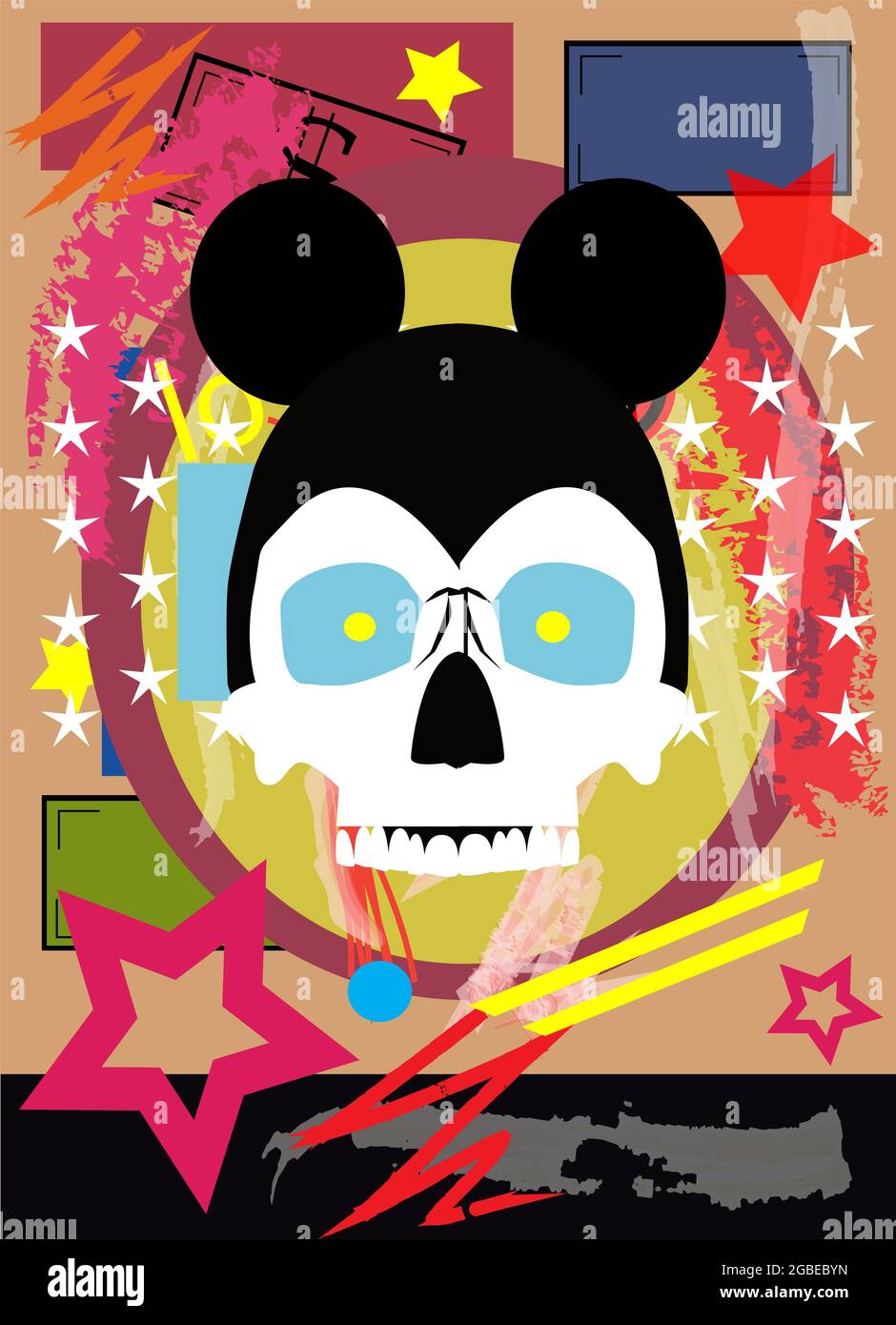 Skull with mouse ears, pop art stars background vector Stock Photo - Alamy