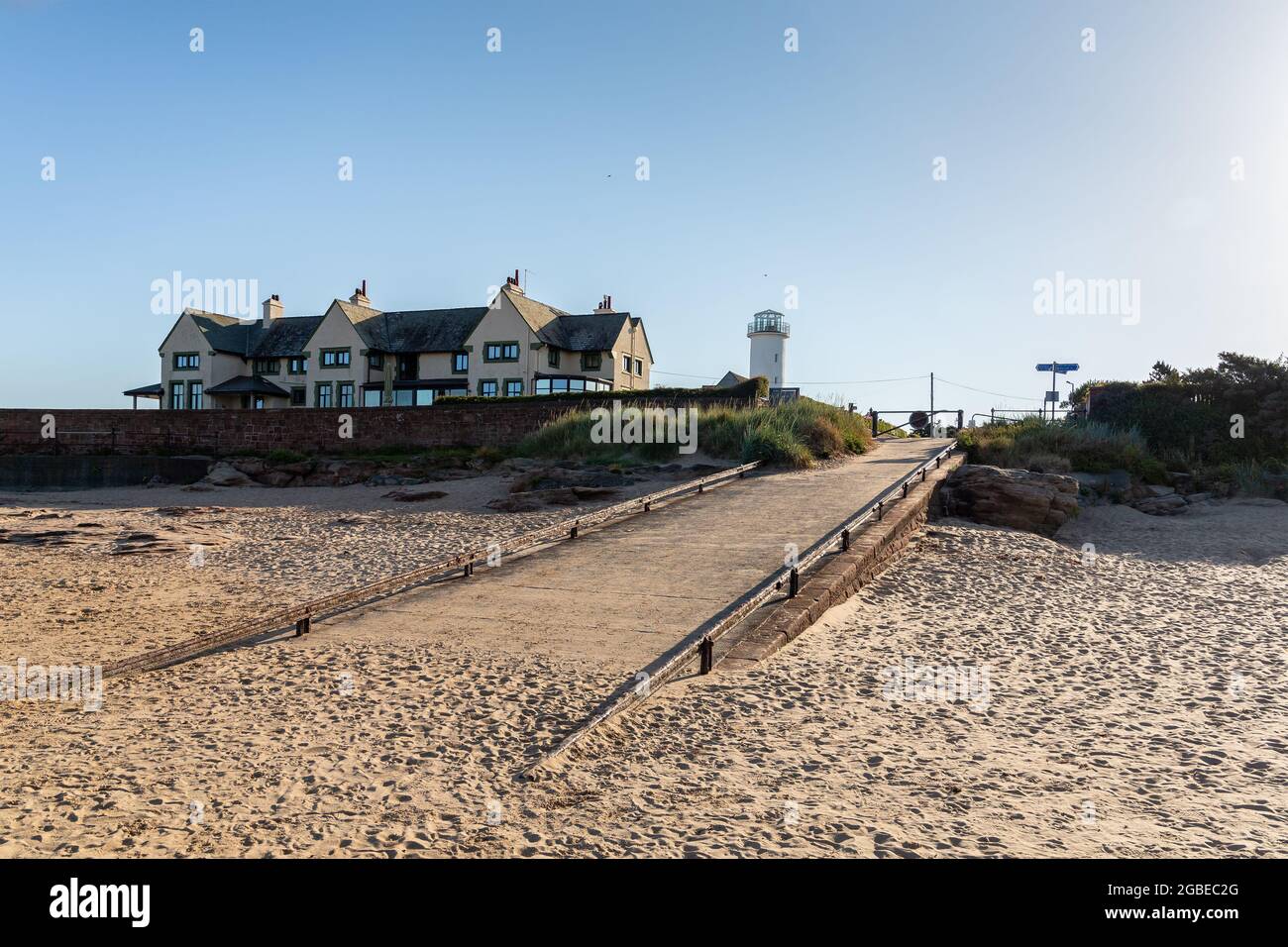 Hoylake, Wirral, UK. Slipway on the beach leading to Red Rocks Nursing ...