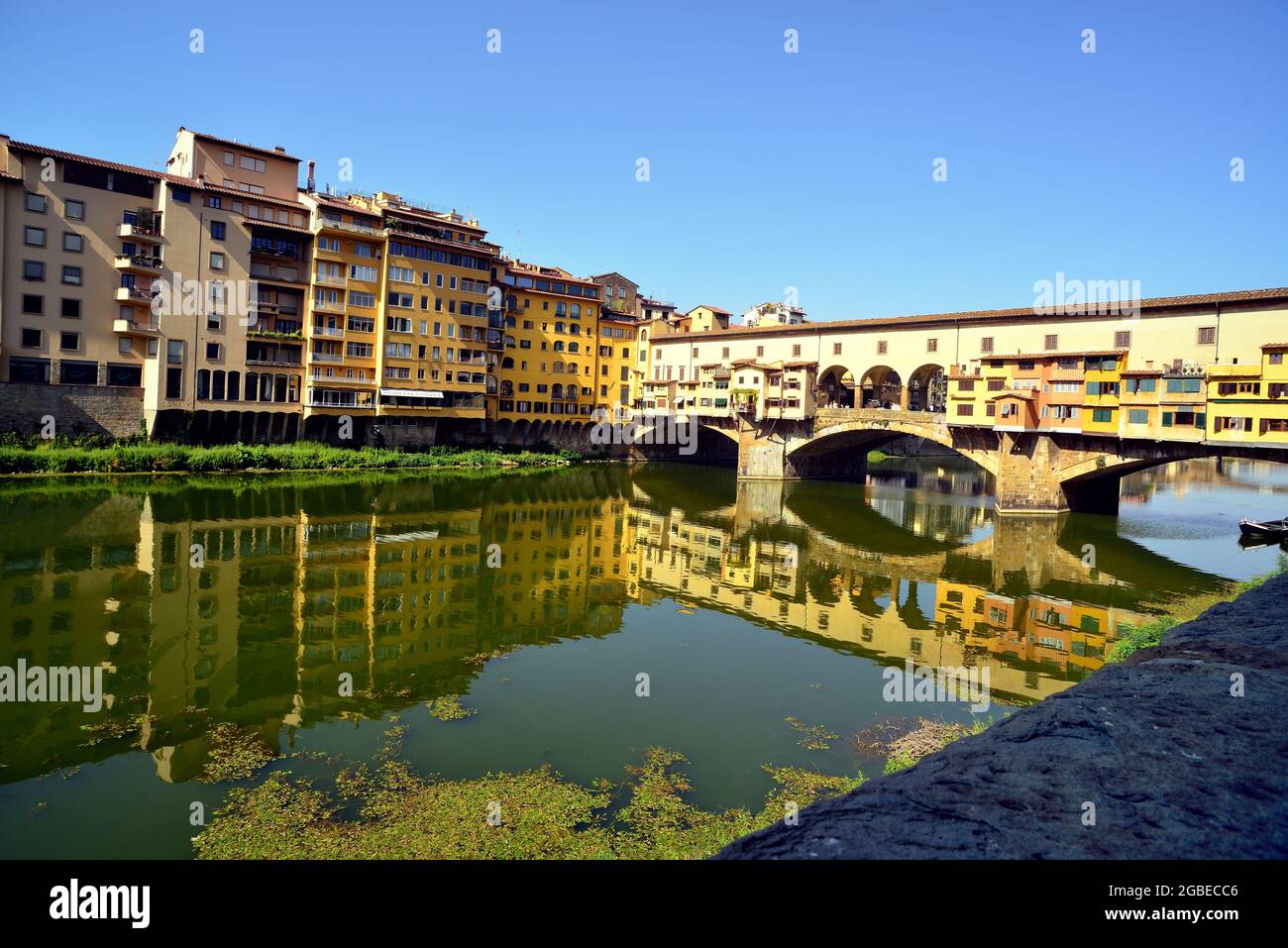 Florence. Arno river and Ponte Vecchio. The historic centre of Florence ...