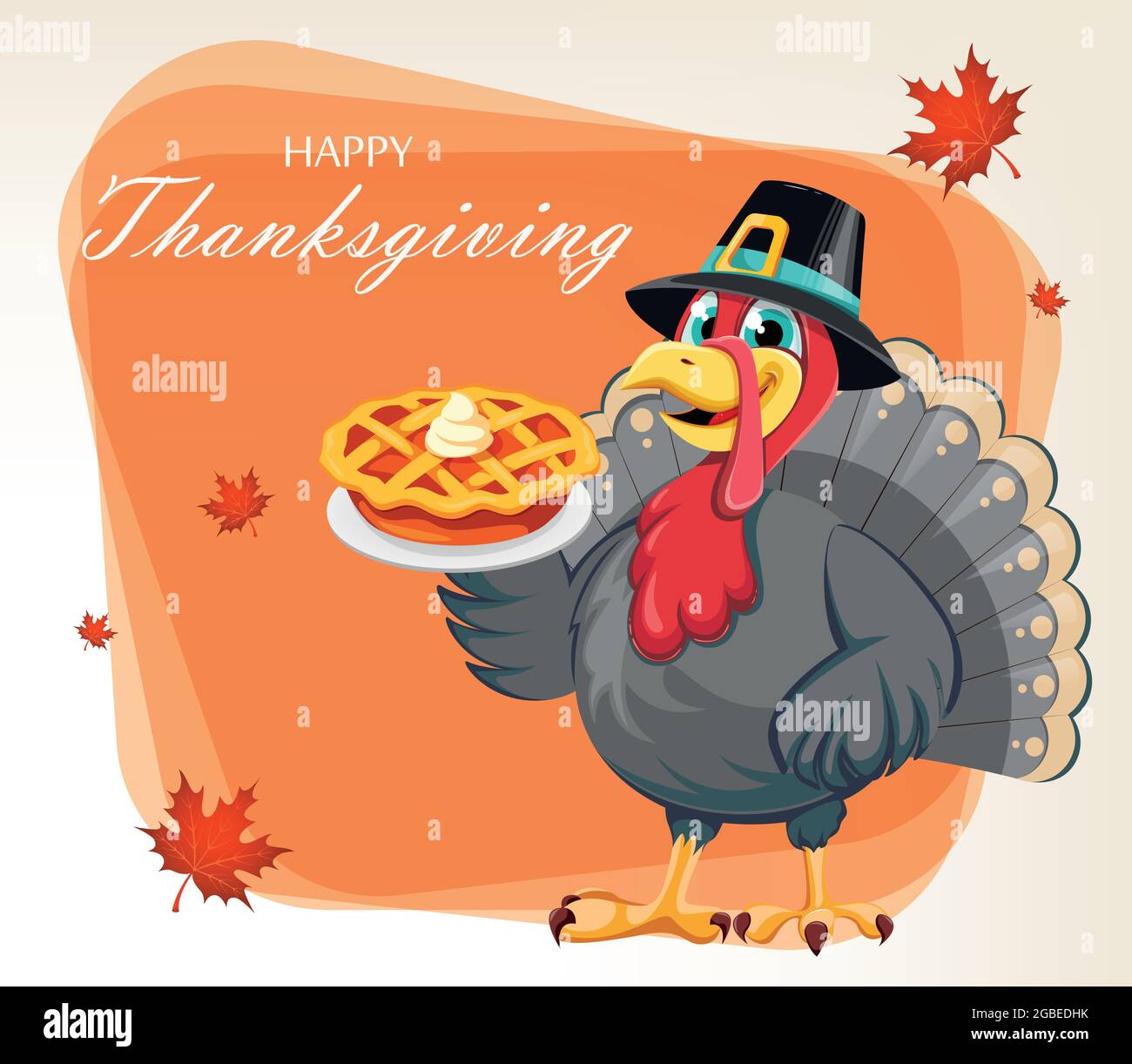 Happy Thanksgiving Day greeting card. Funny cartoon character turkey ...