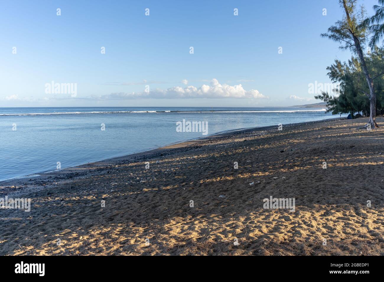 Beautiful landscape with a calm sea on a blue sky background Stock ...