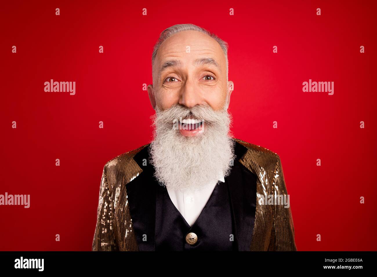 Photo of excited aged man happy positive smile amazed surprised news ...