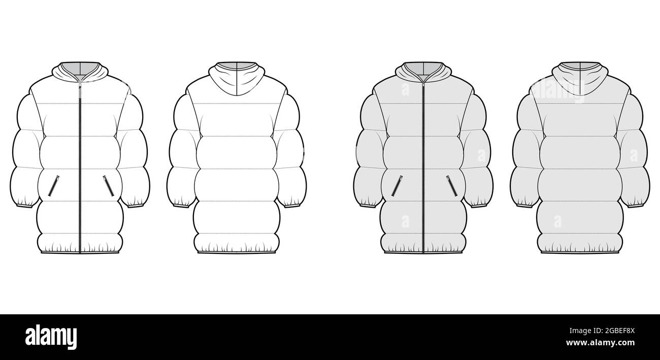 Down Puffer Jacket Coat Technical Fashion Illustration With Hoody