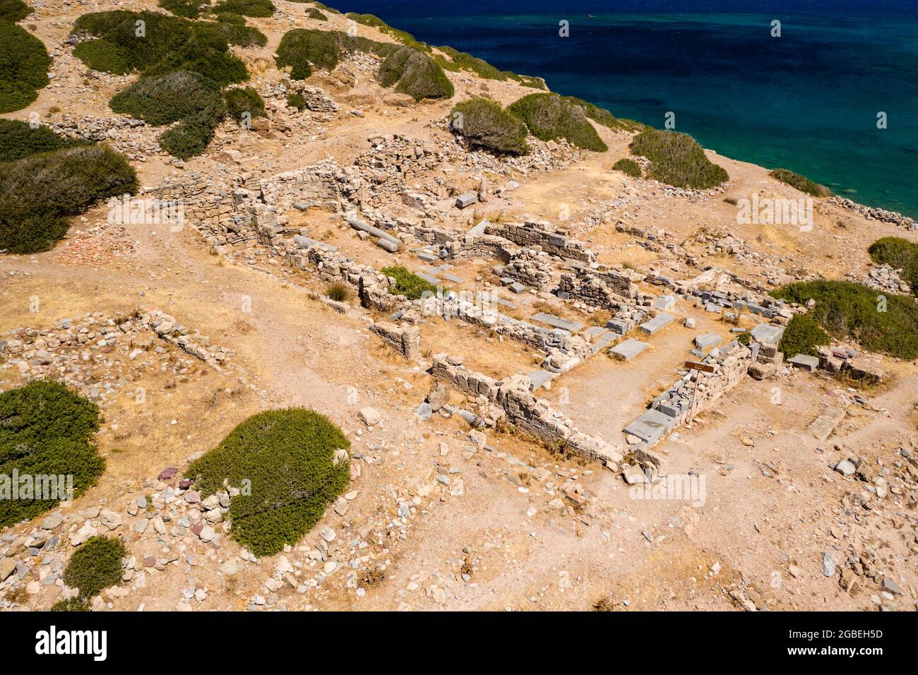 Aerial view of the ruins of the ancient Doric city of Itanos on the ...