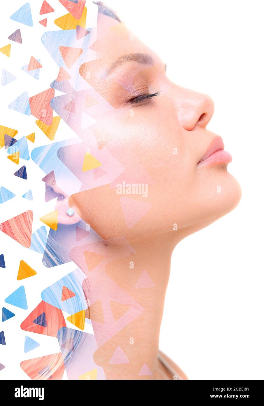 A portrait of an attractive woman combined with abstract geometric ...