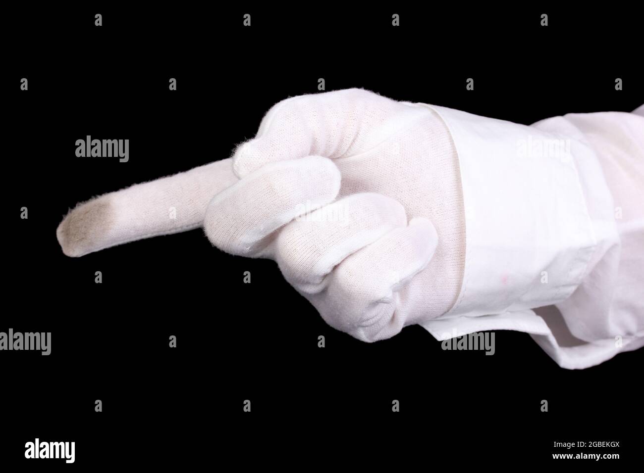 Auditor hand checking cleanliness isolated on black Stock Photo - Alamy