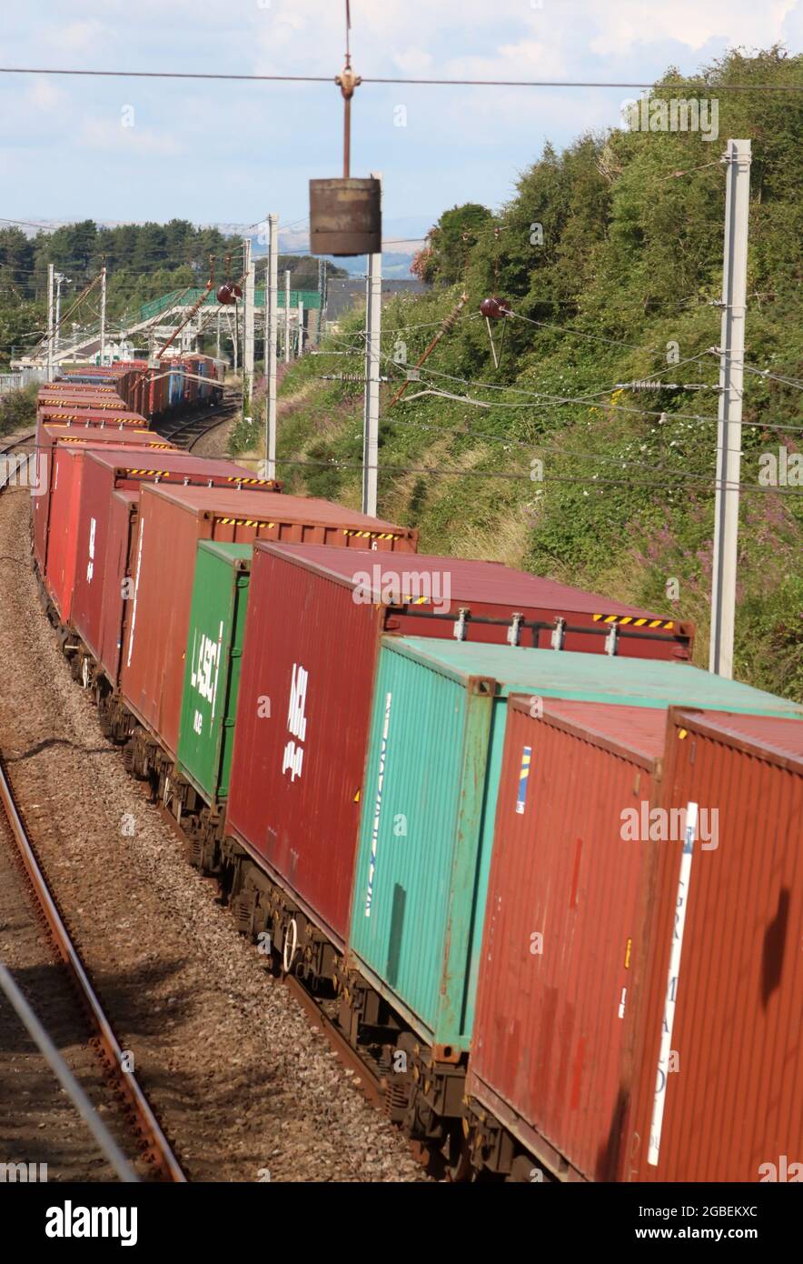Diesel hauled container train passing through Hest Bank, Lancashire on ...